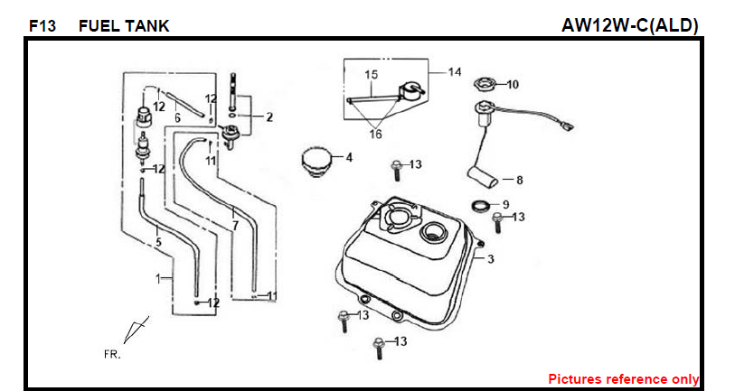 F13 FUEL TANK FIDDLE 125 AW05W-C For SYM Spare Part Top Quality